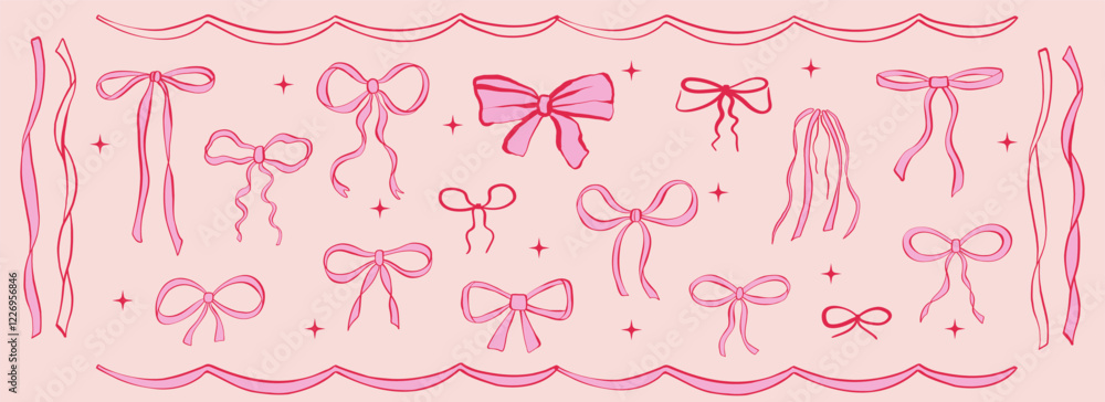 Vector set of bows and ribbons. Hand drawn bow knots for greeting cards ...