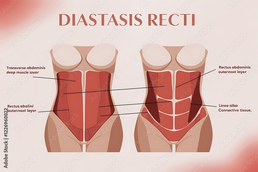 Diastasis Recti Medical Illustration Abdominal Muscle Separation Stock Illustration | Adobe Stock