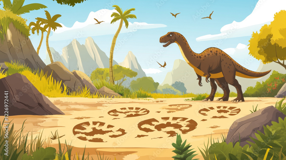 Dinosaur fossil bones in stones or dino skeleton imprints, cartoon ...