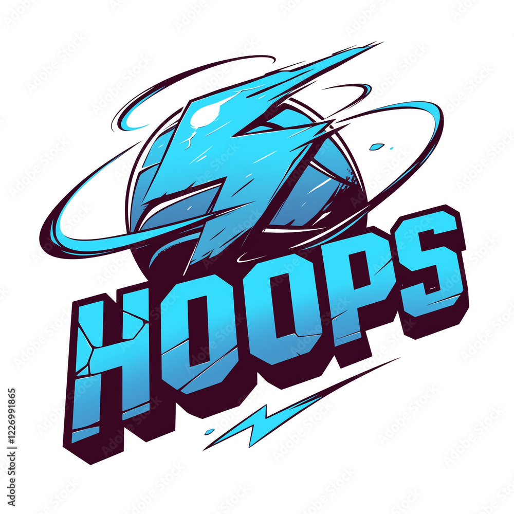 This is a sports logo with the word "HOOPS" displayed in stylized blue ...