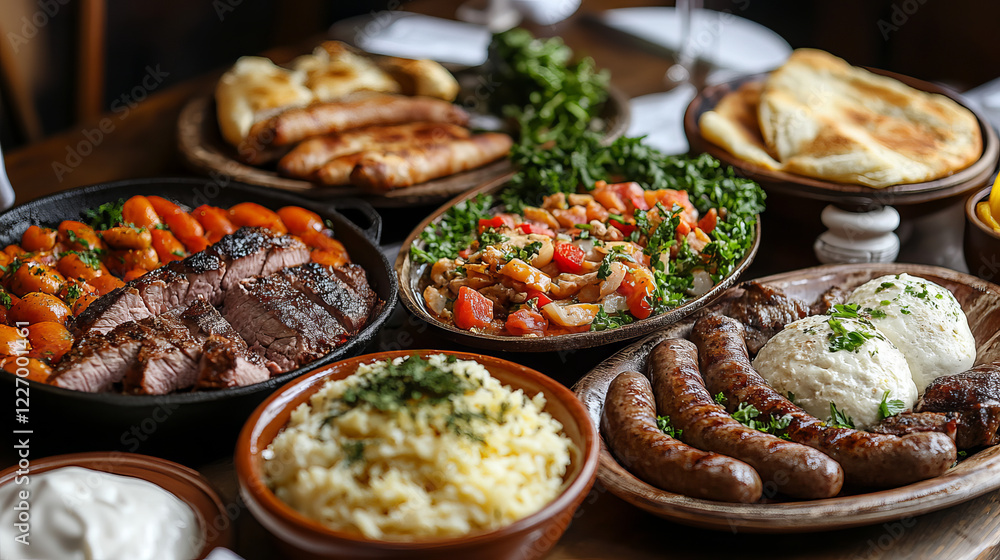 Argentine cuisine restaurant menu with vector dishes of meat and ...