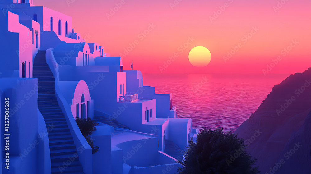 Cinematic Photo of Santorini’s Blue and White Architecture Overlooking ...