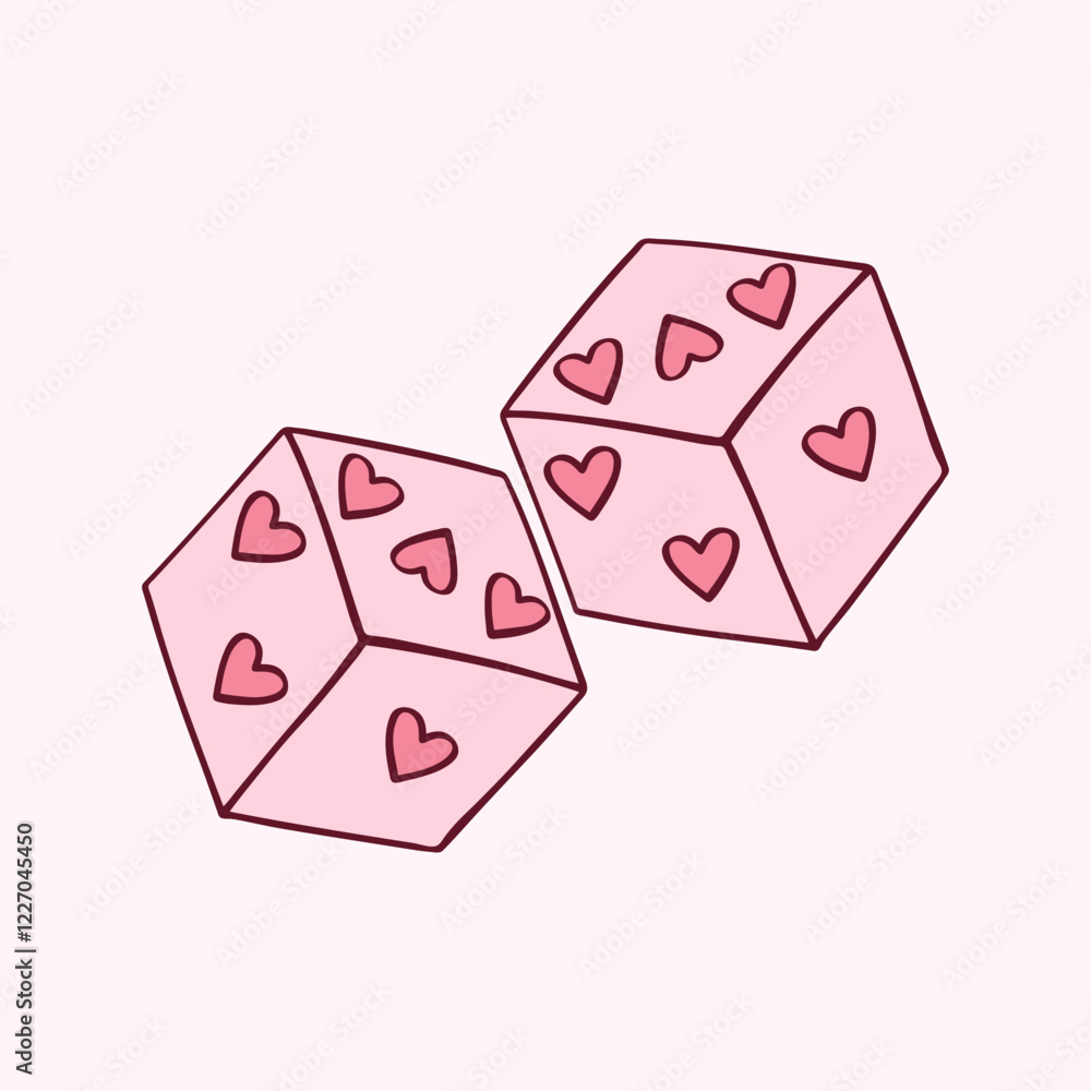 Cute Coquette aesthetic Dice with Hearts in hand drawn style and pink ...