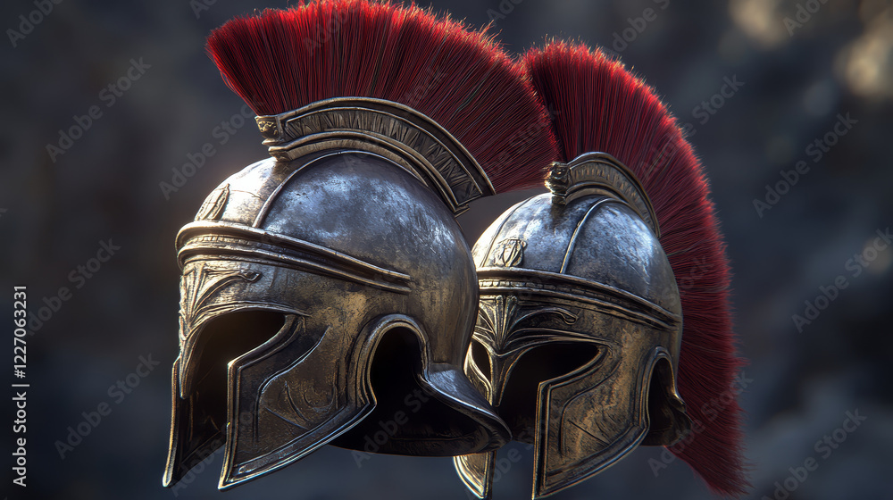 Spartan helmet of Gladiator Roman warrior or Sparta and Greek Trojan ...