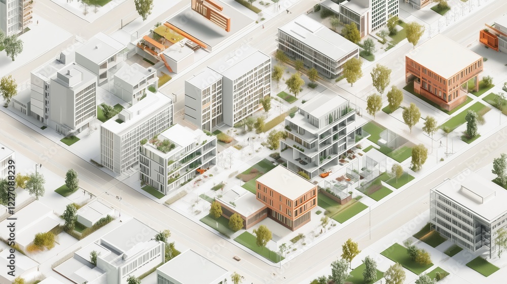 BIM illustration - Building Information Modeling, 3d plan of an urban ...