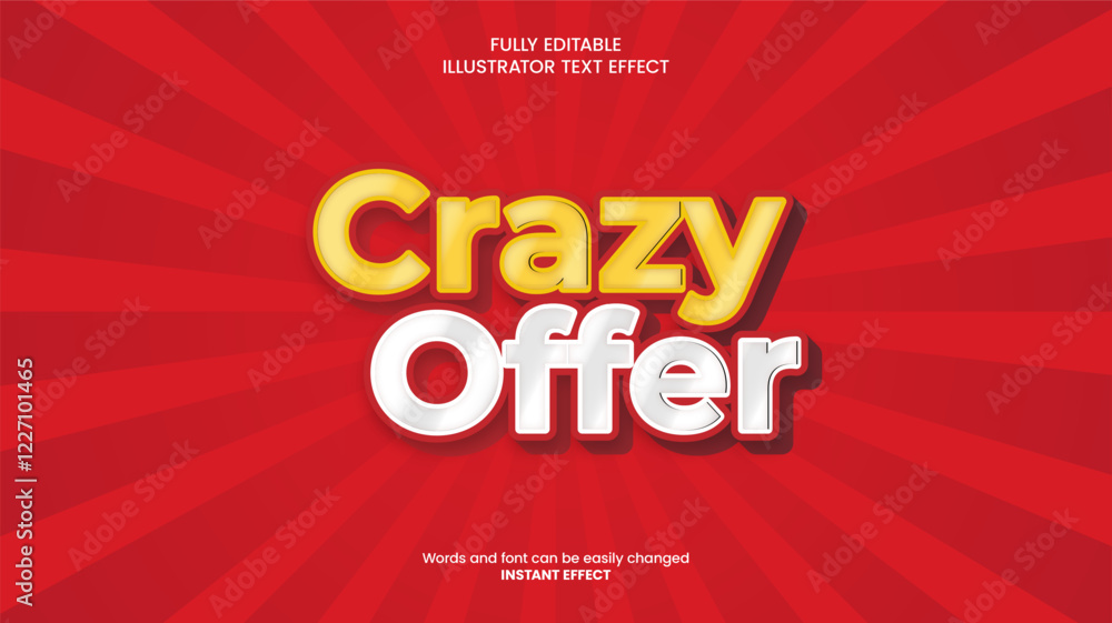 Editable Crazy Offer 3D Text Effect. This design features a bold 3D ...