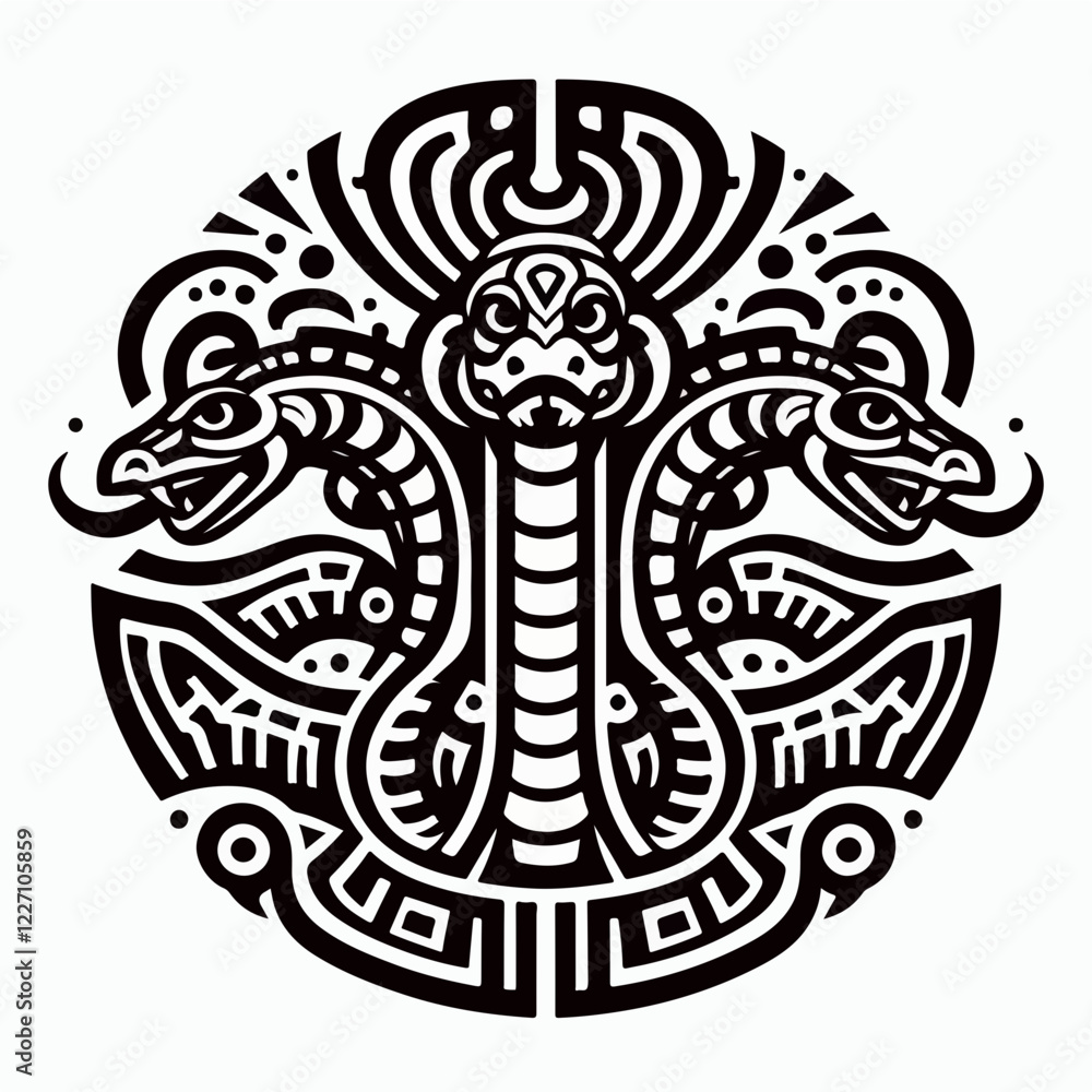 Hydra Three-Headed Serpent Tribal Art: A powerful and symbolic ...