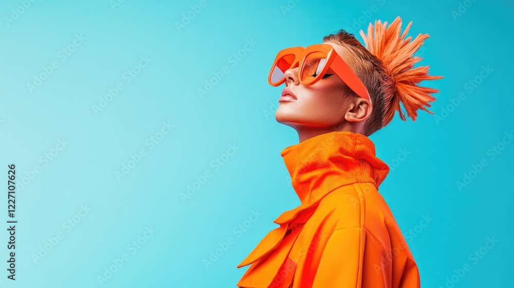 gender-fluid person with striking facial features dressed in mix of ...