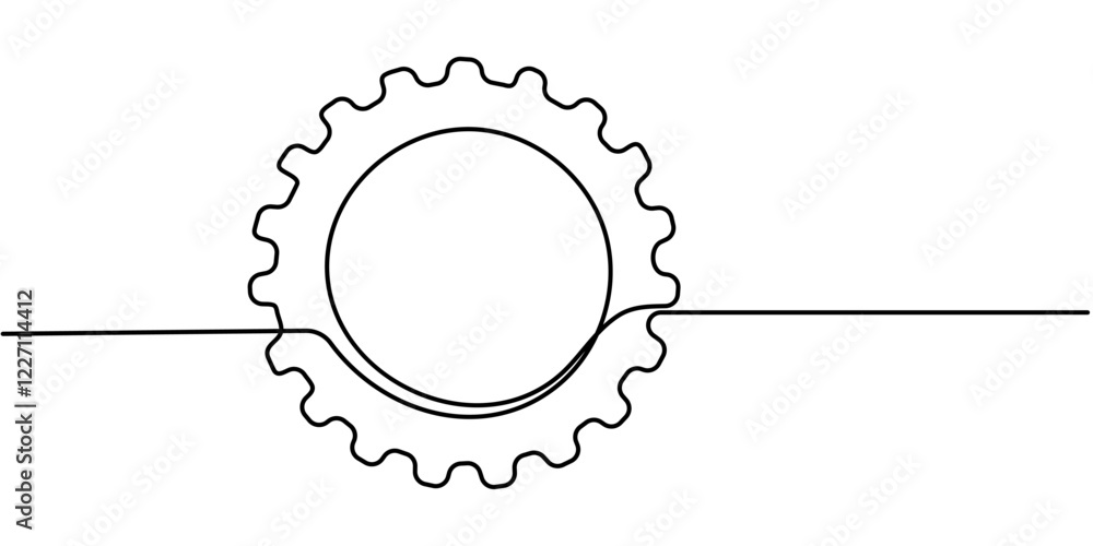 One continuous line illustration of gears wheels. Three cogwheels in ...