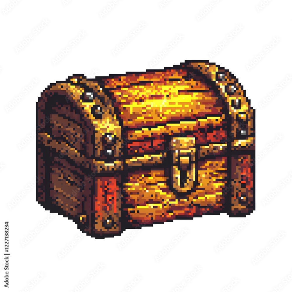 Treasure chest design in pixel art style with intricate details and a ...