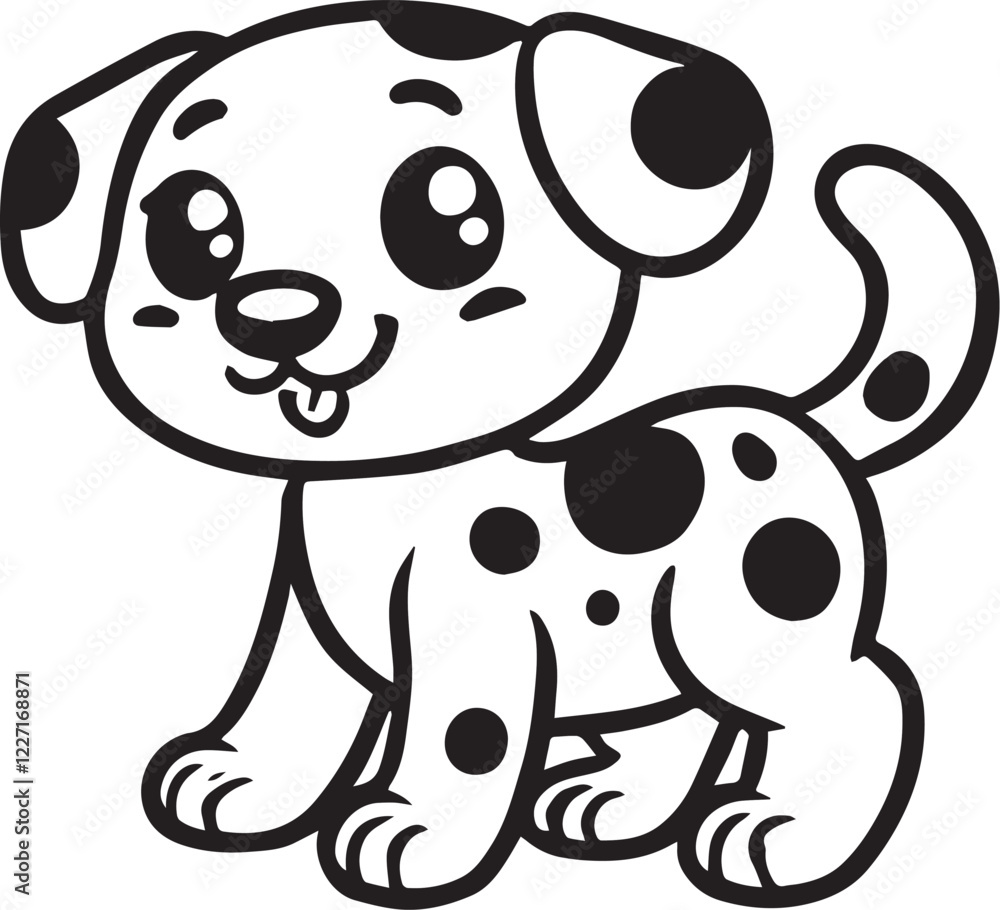 Coloring sheet for children with a cute Dalmatian dog Worksheet Simple ...