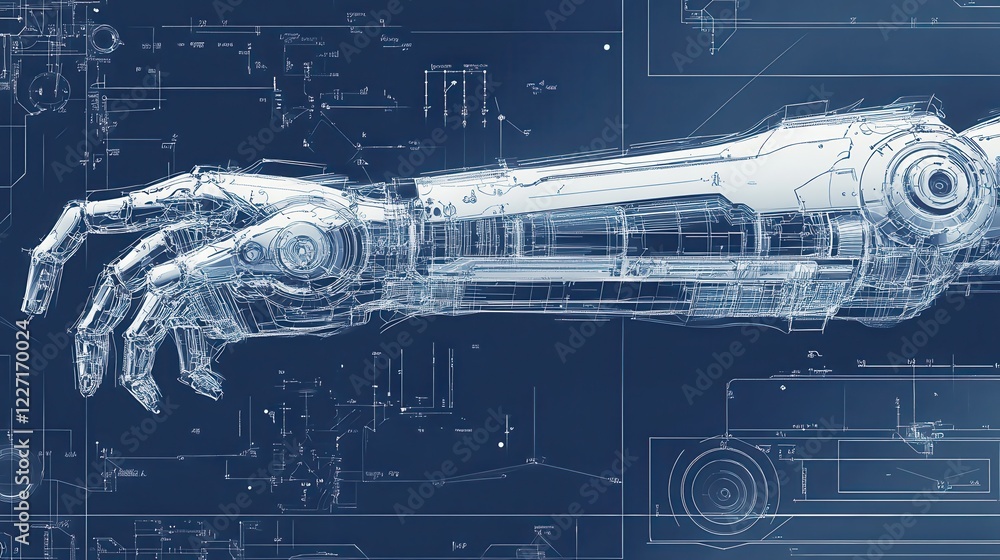 Blueprint design of a robotic figure showcasing detailed technical ...
