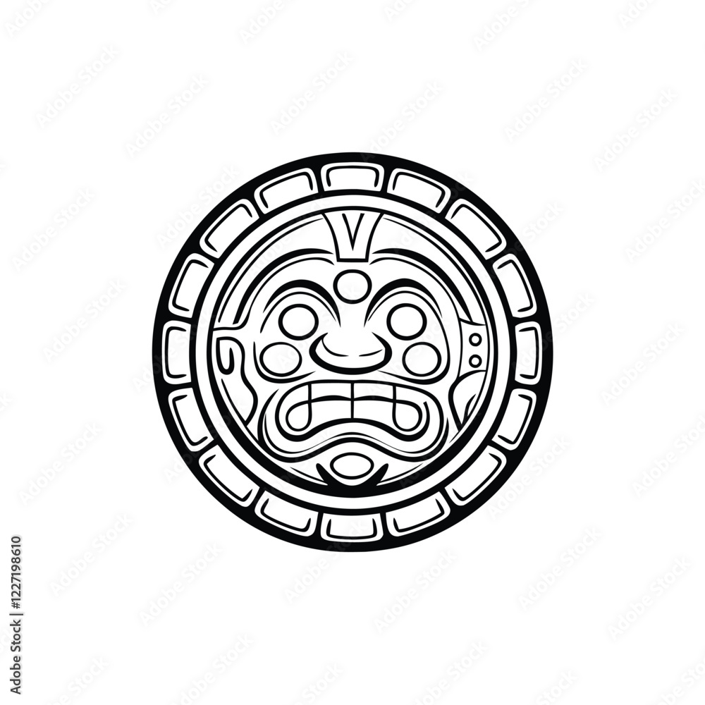 Design a minimalist vector logo incorporating the Aztec calendar ...