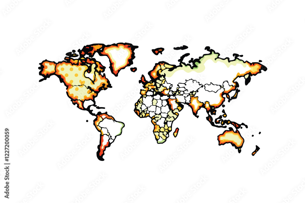 Create a world map visualizing global internet usage, showing varying ...