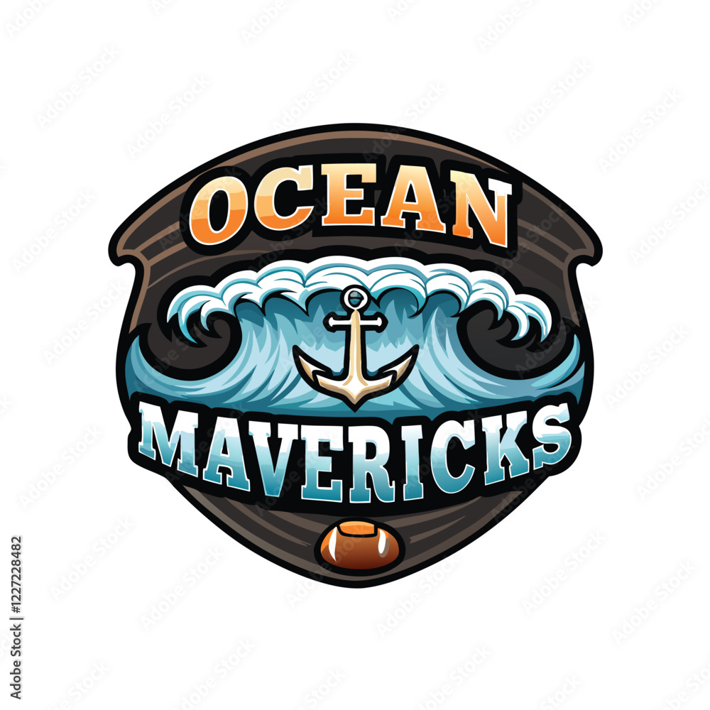 Design a logo "Text Ocean Mavericks," incorporating a stylized wave and ...