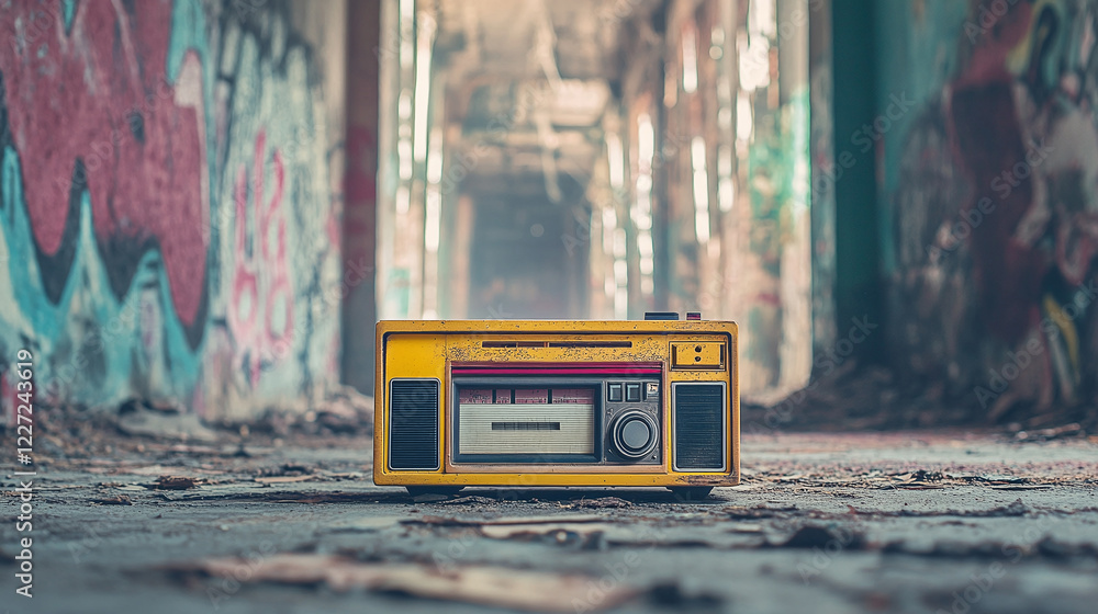 Retro old design ghetto blaster boombox radio cassette tape recorder ...