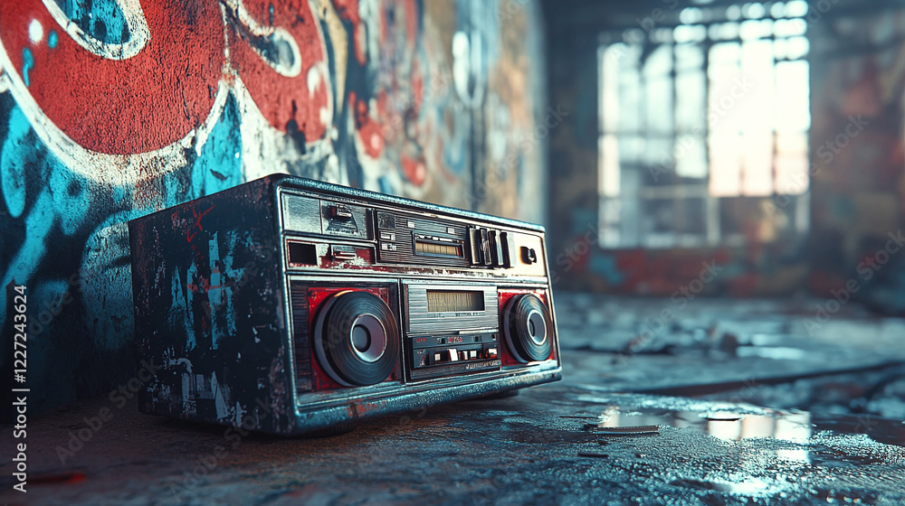 Retro old design ghetto blaster boombox radio cassette tape recorder ...