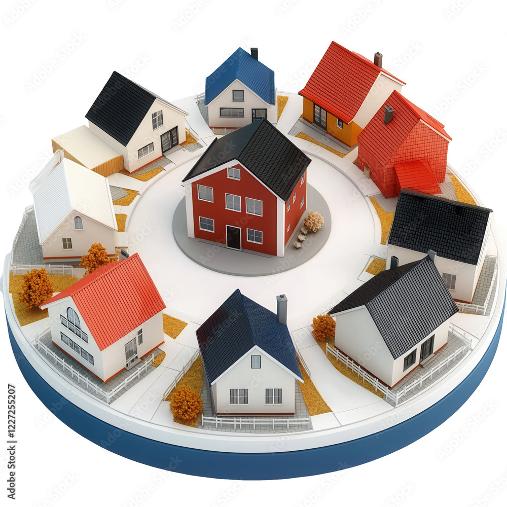 Miniature house display urban setting model circular arrangement ...