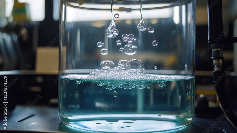 Hydrogen gas being produced through electrolysis, bubbles forming as ...