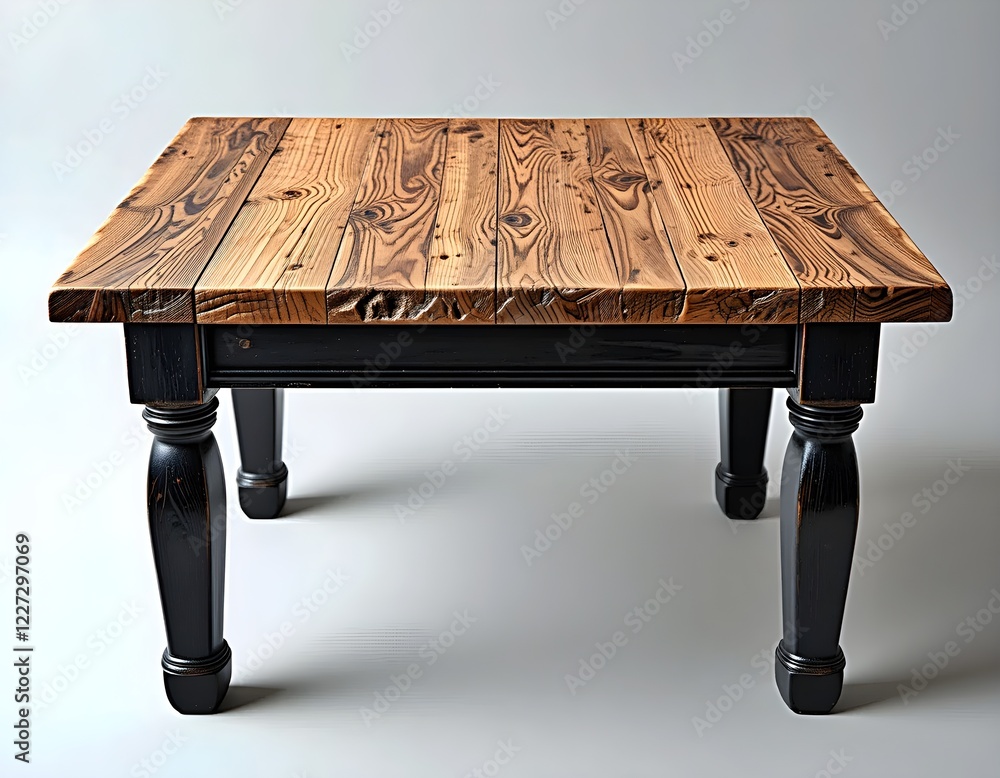 Restored rustic table with natural wood top and matte black painted ...
