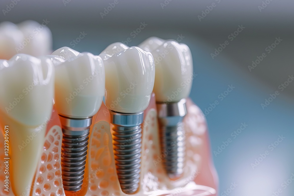 Dental implant model showing teeth, gums, and bone being used for ...
