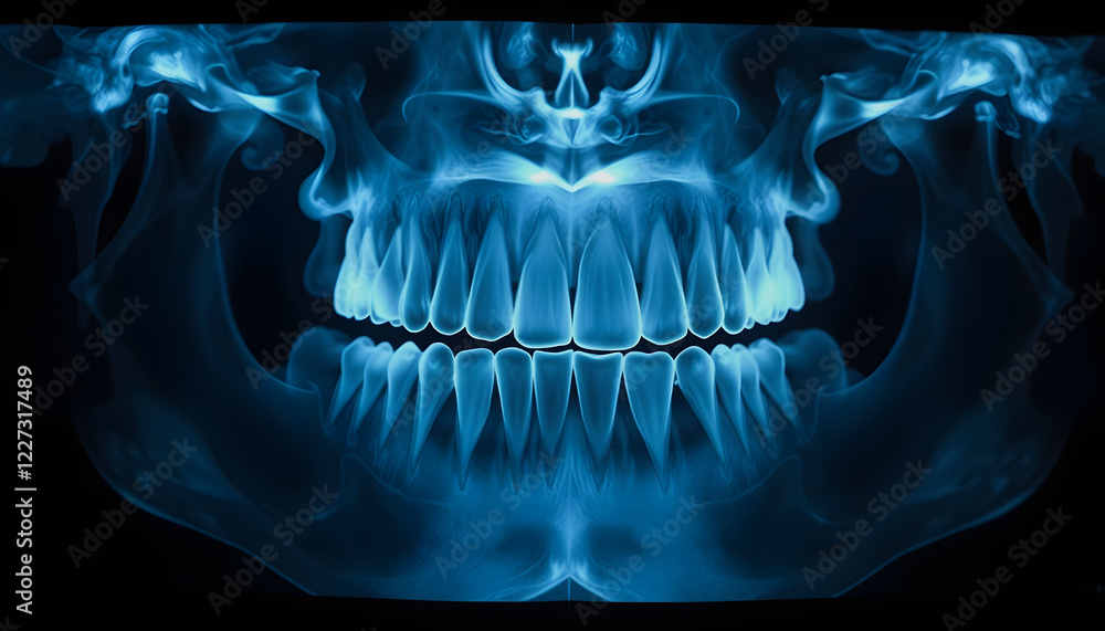 X-ray of bad, decayed teeth. Panoramic x-ray of the jaw and teeth at ...