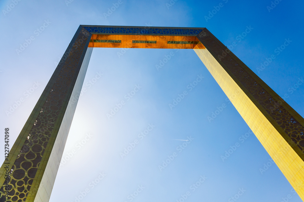 Dubai Picture Frame. Largest gold frame for photos. People walking past ...