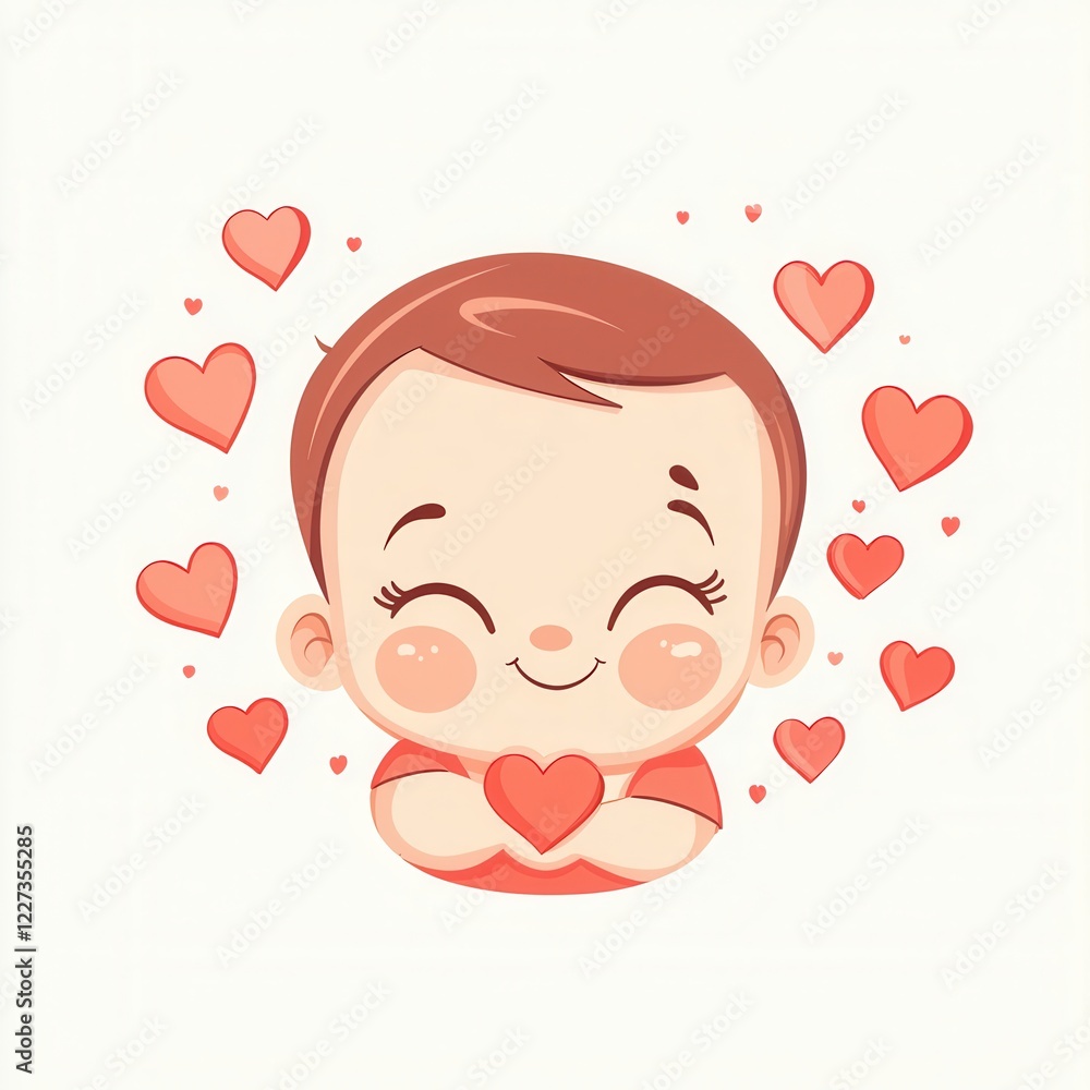 Kawaii baby winking and sending heart emojis, modern digital love Stock ...