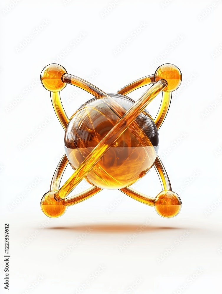 Scientific visualization of a glowing amber atom structure laboratory ...