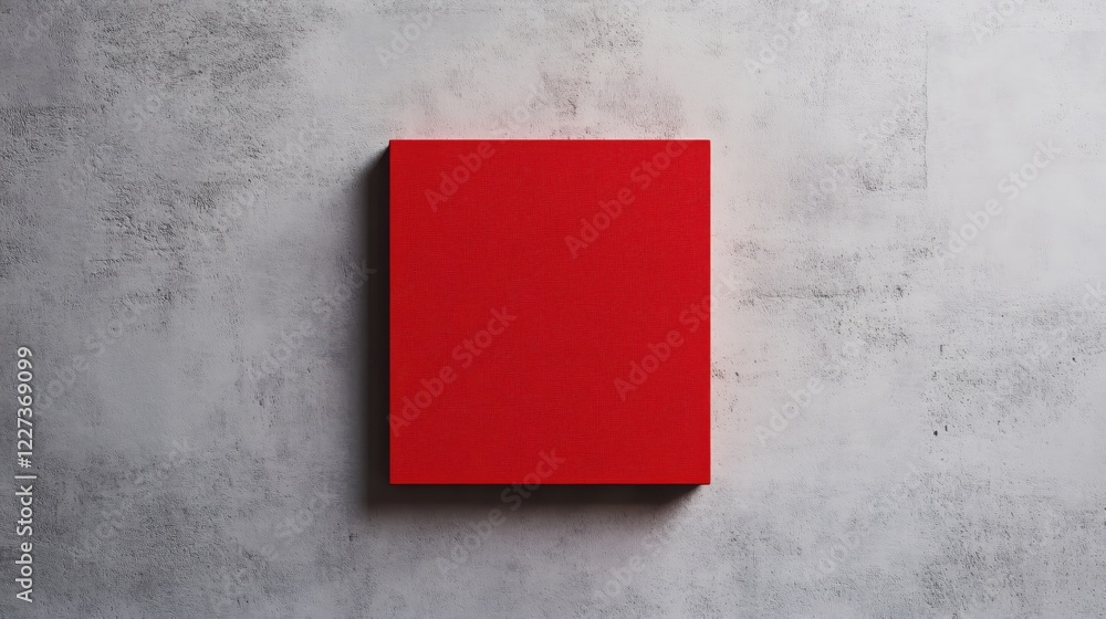 Red square on a concrete wall creates a bold contrast in a minimalist ...