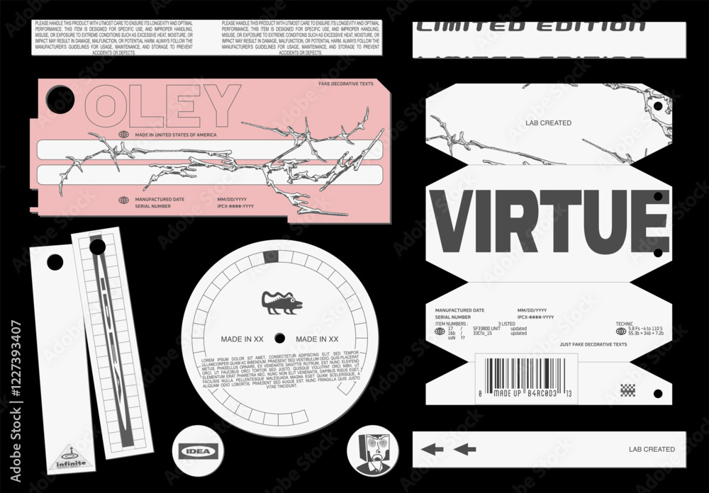 random decorative label design collection. brutalism, trendy labels ...