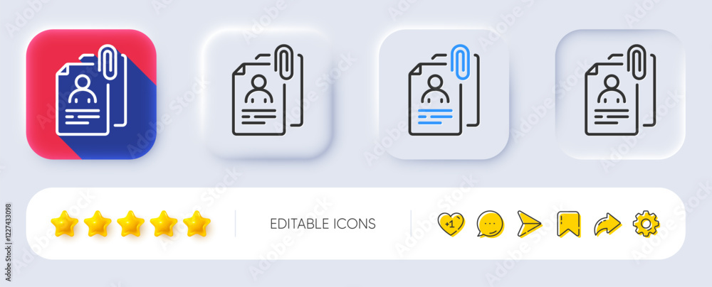Interview documents line icon. Neumorphic, Flat shadow, 3d buttons. CV ...