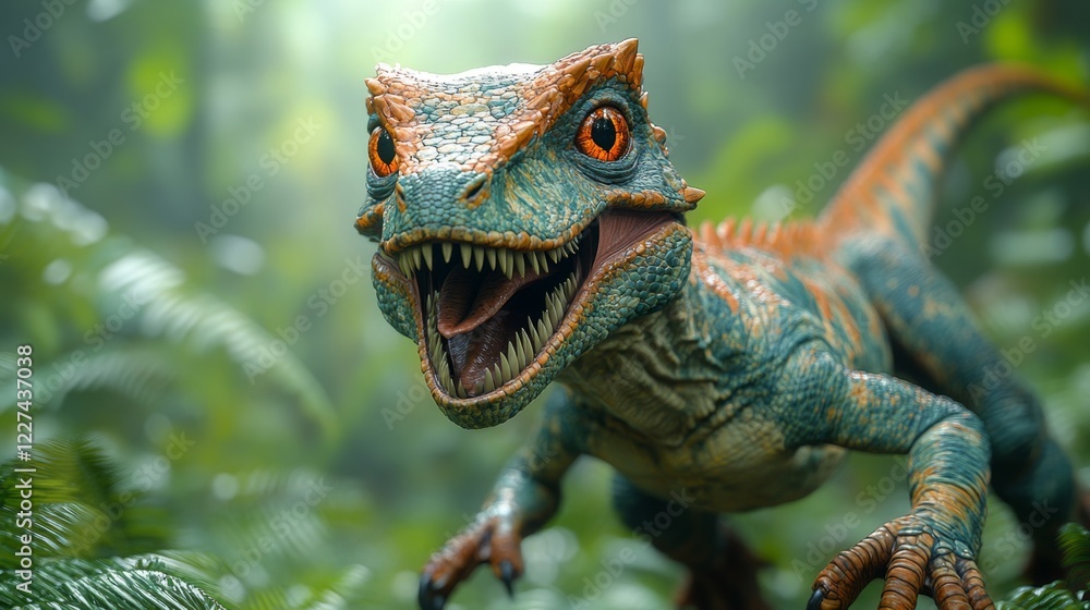 Full-body hyper-detailed rendering of a Dilophosaurus on a professional ...
