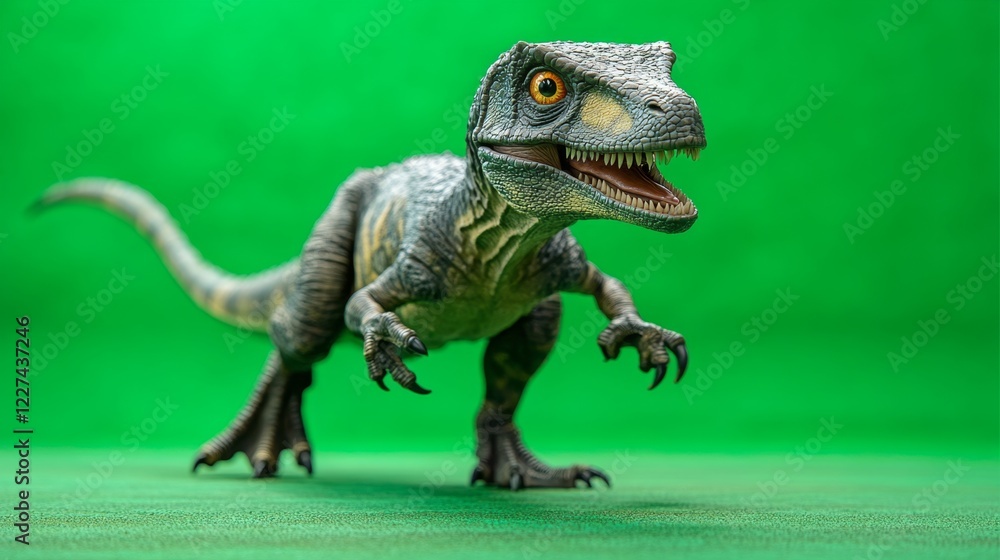 Hyper-realistic full-body Velociraptor on a green screen background in ...