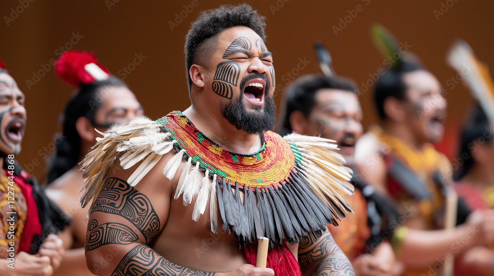Maori warriors performing traditional haka dance in New Zealand ...