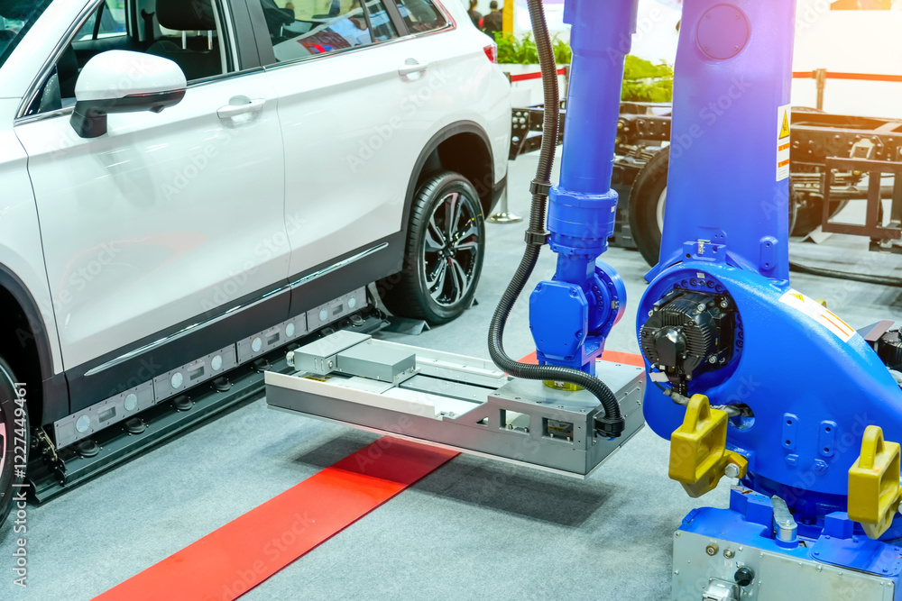 Robotic arm automatically replaces loads unloads charged lithium ion ...