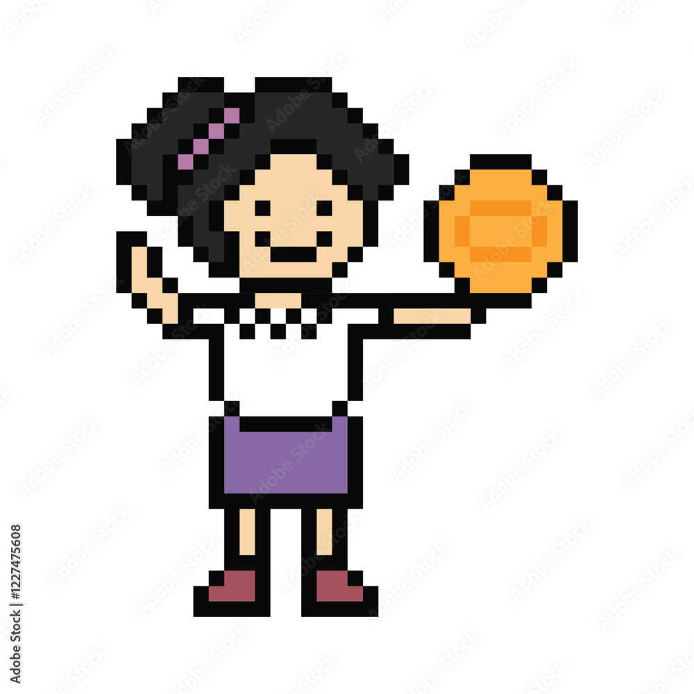 Cartoon cute pixel 8bit character business woman office save money ...