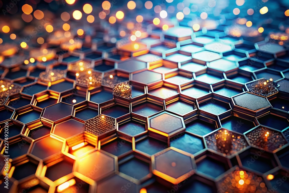 Abstract Hexagonal Honeycomb Tech Background with Bokeh Effect - Futuristic Digital Structure ...