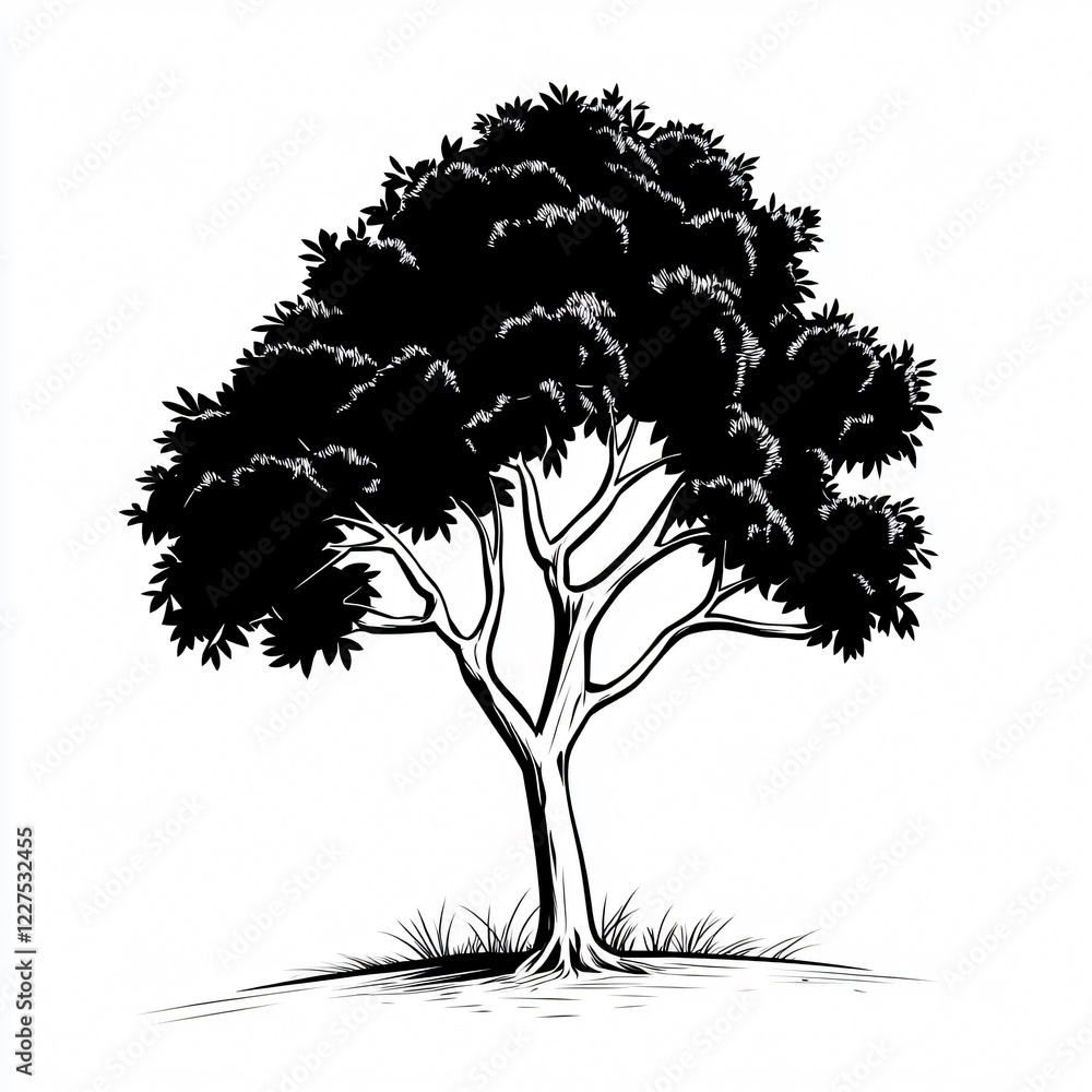 Cute Cartoon Tree Vector - Black and White Illustration for Kids Books ...