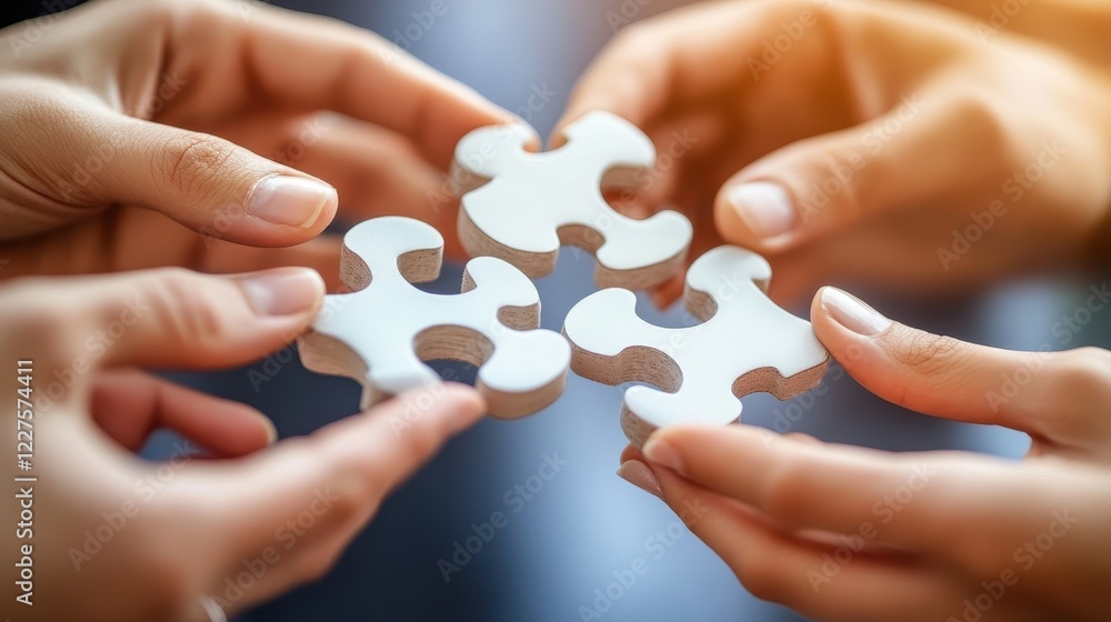 Foto de Stock Collaborative Teamwork Concept with Hands Holding Puzzle ...