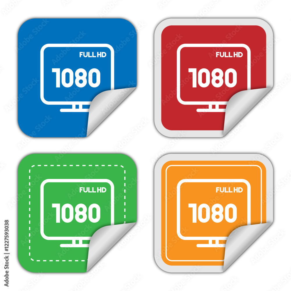 Full HD 1080p Sticker Icons: High-Resolution Display Labels in Multiple ...