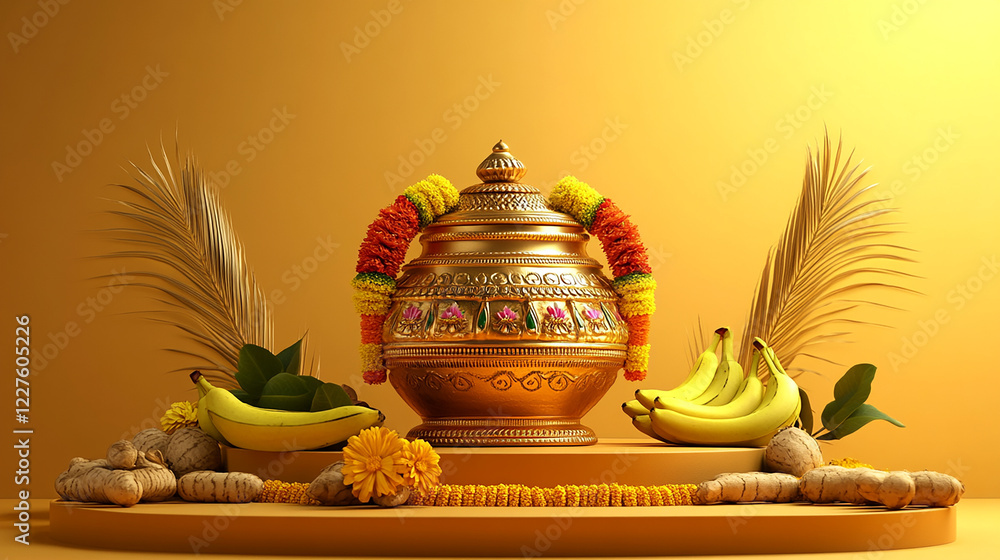 Happy Onam celebration, A Pongal pot brimming with rice and milk ai ...