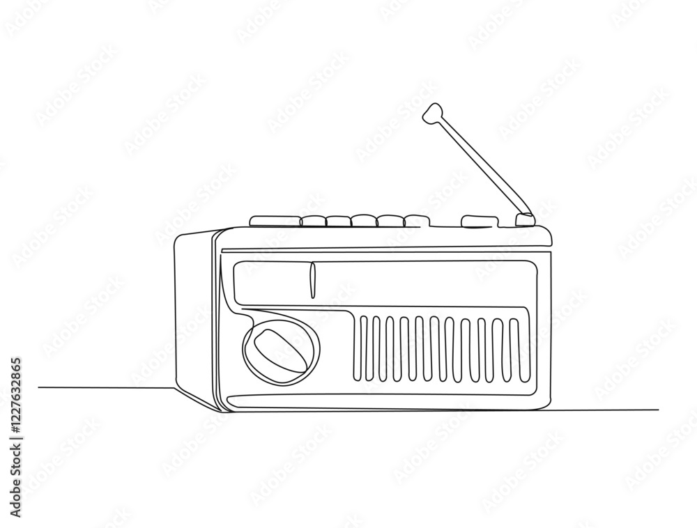 Continuous one line drawing of retro radio player. Vintage radio player ...