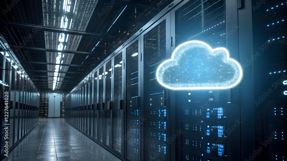 Cloud computing innovation data center technology infrastructure modern facility wide angle ...