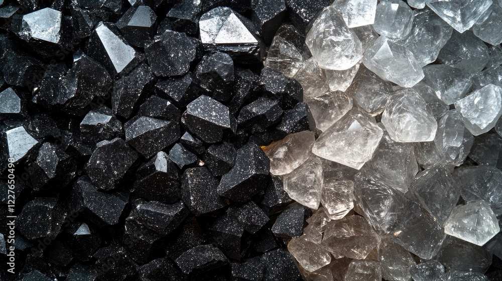 Glittering black and white gradient crystal texture on a heavy stone ...