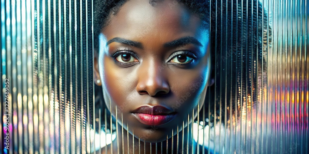 Abstract woman portrait with glass texture. Glitched and corrupted ...