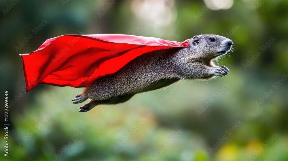 Super marmot in flight! This adorable rodent soars through the air ...