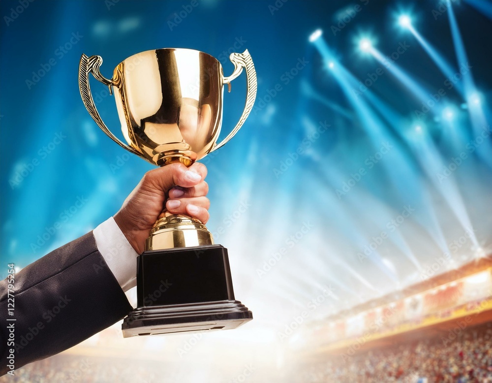 hand holding winner trophy cup Stock Photo | Adobe Stock