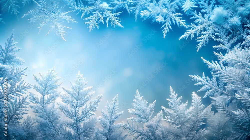 Frozen Winter Wonderland Blue Ice Crystals, Frosty Branches, Sparkling ...