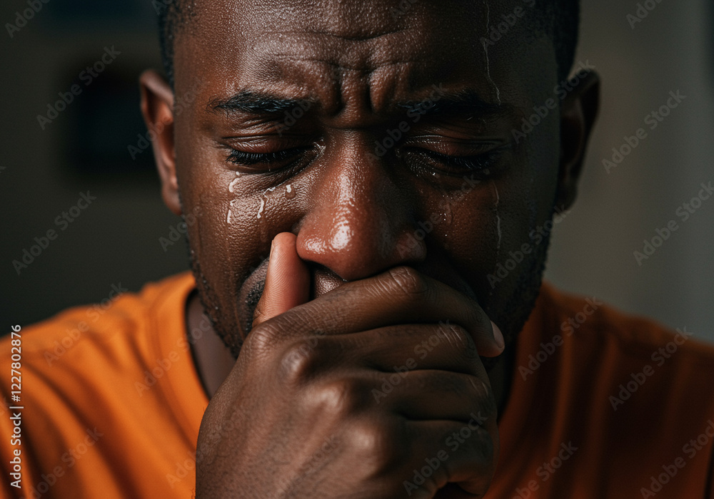 Crying man with tears on face shows sadness and emotional pain. Sad ...